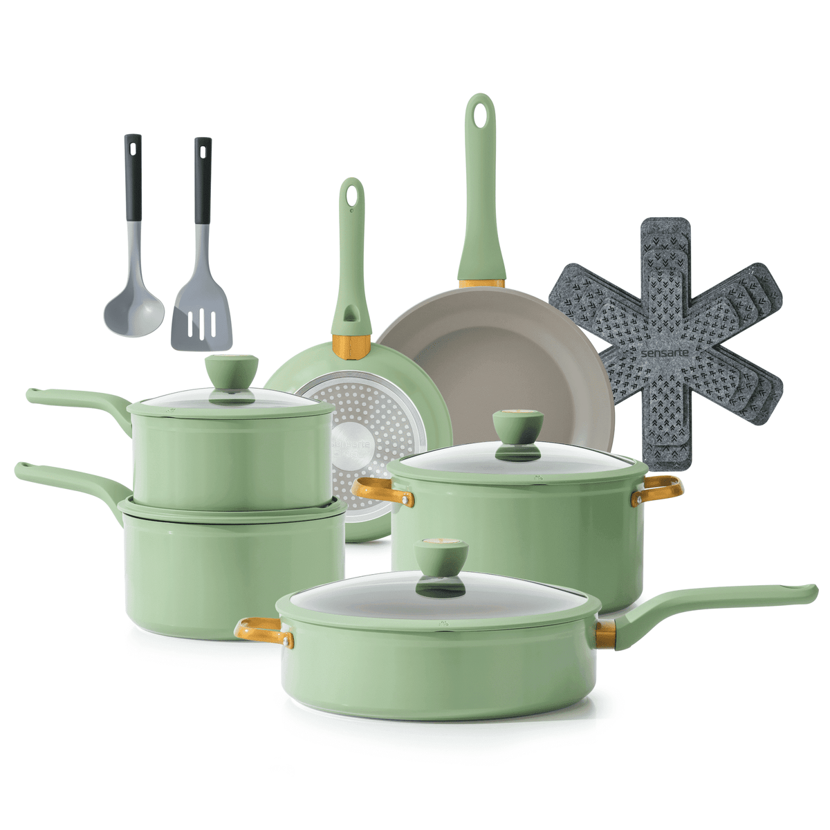SENSARTE Nonstick Pots and Pans Set 18 Pieces Green